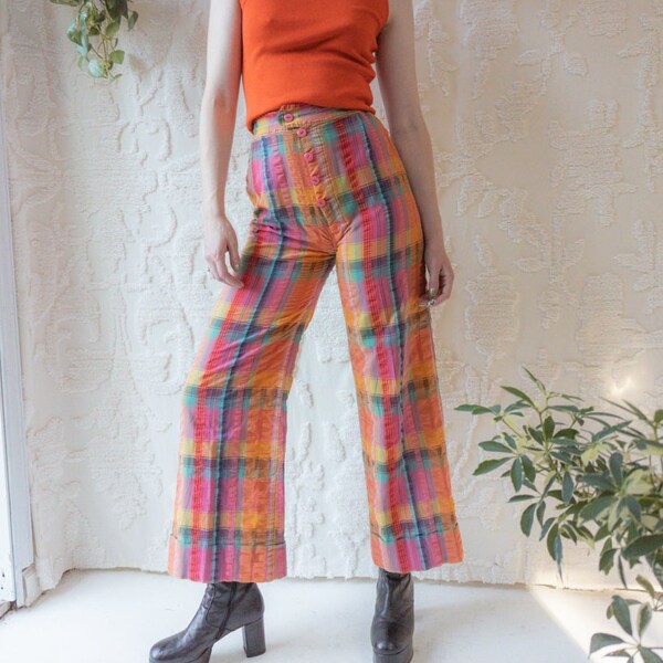 Plaid Flare Pants - Etsy
