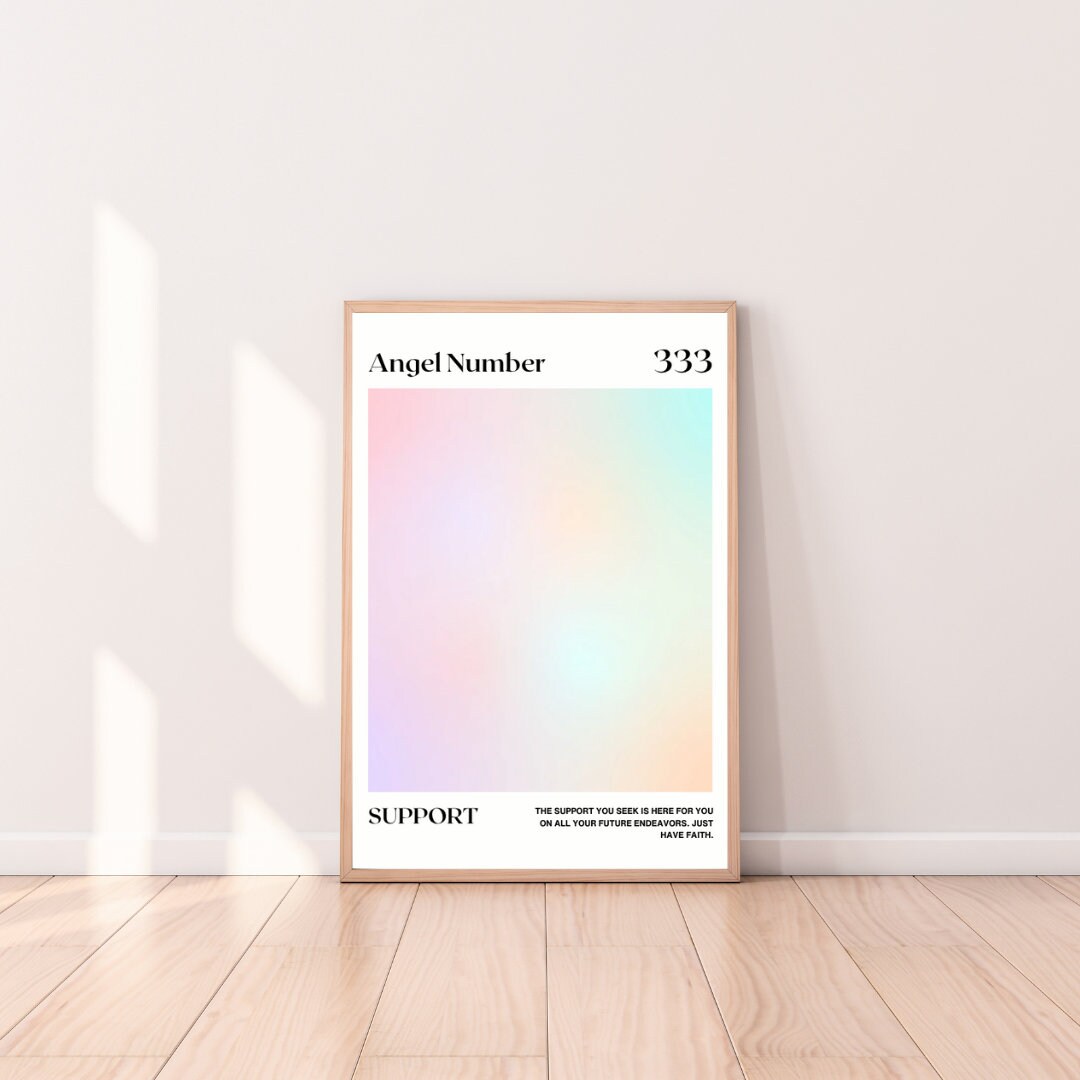 Angel Number 333 Support Digital Poster Wall Art, Gradient Aura Trendy ...