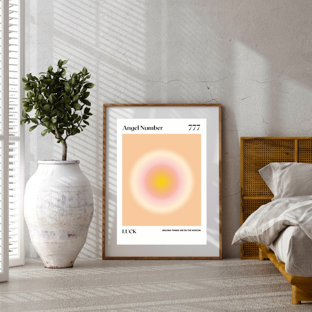 Angel Number 777 Luck Digital Poster Wall Art, Gradient Aura Trendy ...