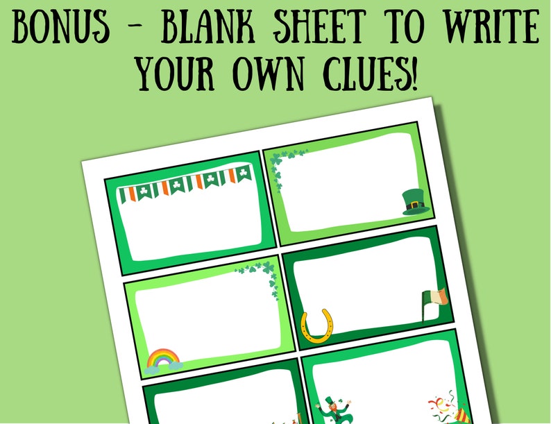 Indoor St Patricks Day Scavenger Hunt Game, Treasure Hunt Clues ...
