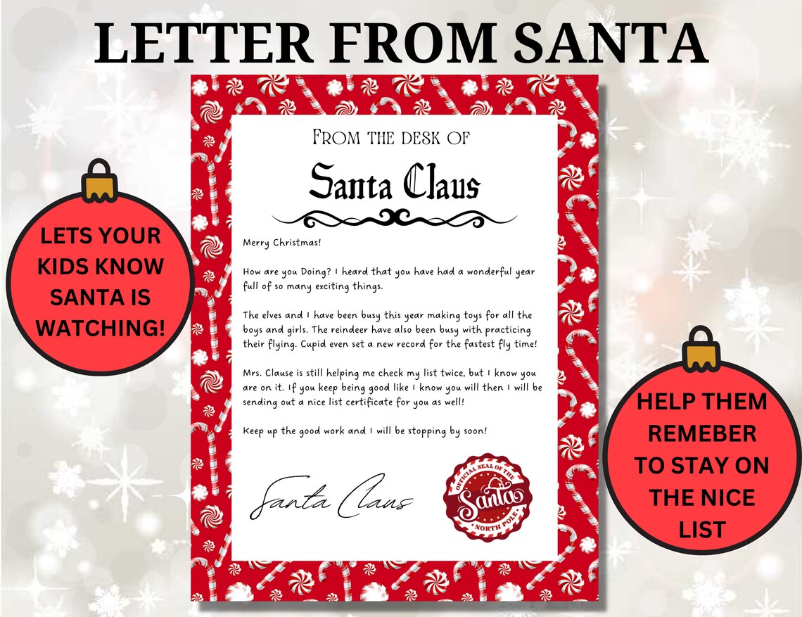 Letter From Santa Claus A4 Size Nice List Certificate - Etsy