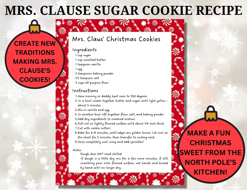 Letter From Mrs Claus, A4 Size, Sugar Cookie Recipe, Hot Chocolate ...