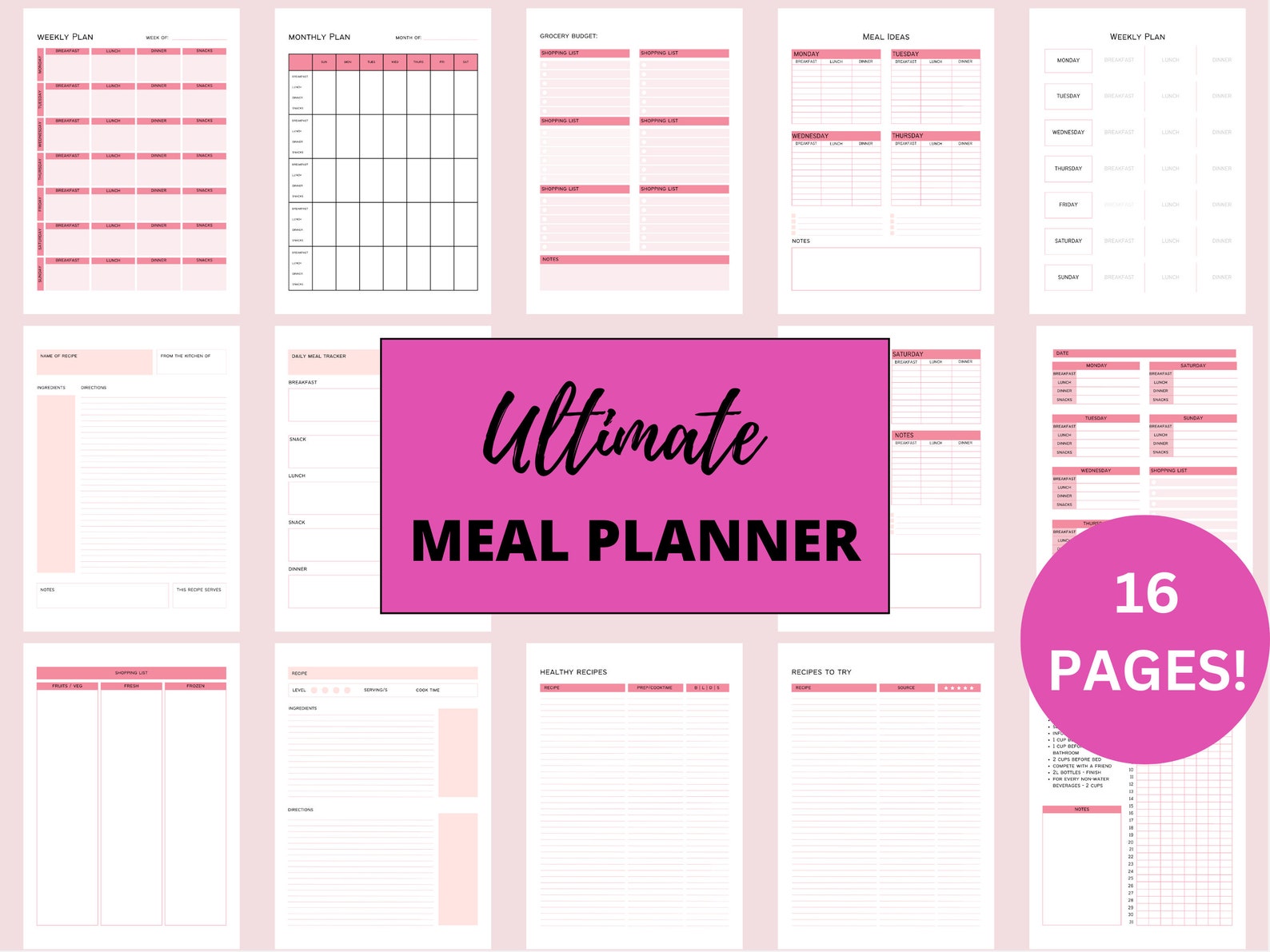 Rose Pink Meal Planner, Meal Prep, Meal Planning, Grocery List ...
