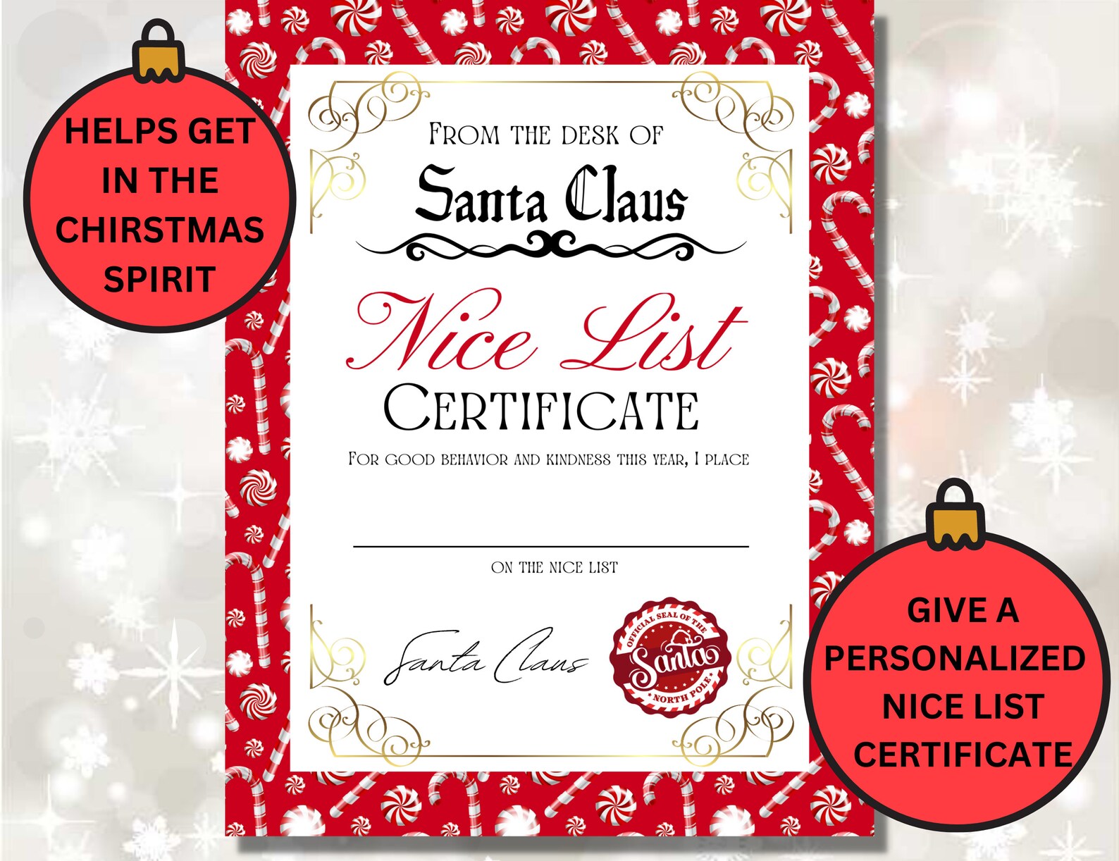 Letter From Santa Claus, A4 Size, Nice List Certificate, Official Nice ...