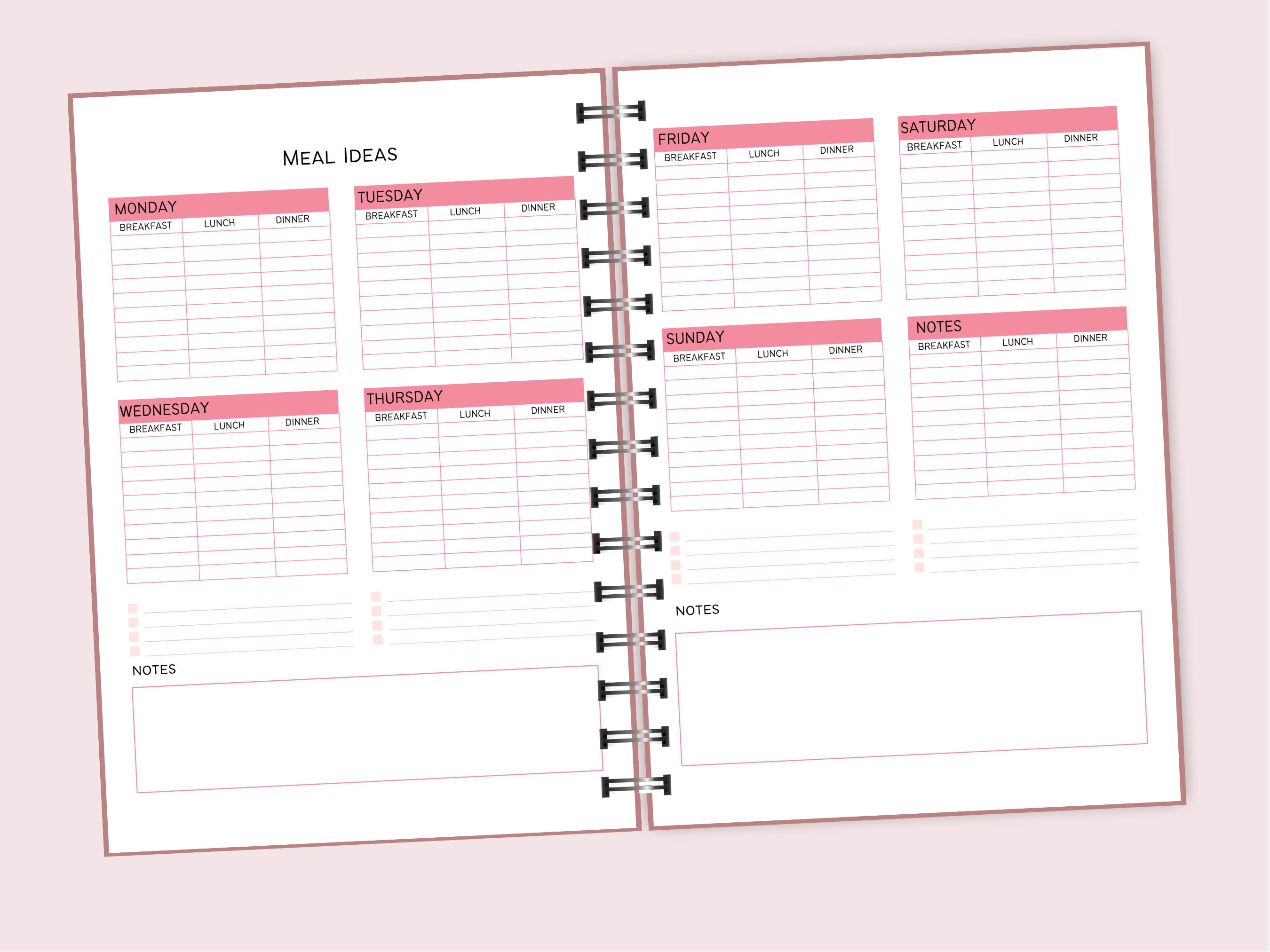 Rose Pink Meal Planner, Meal Prep, Meal Planning, Grocery List ...