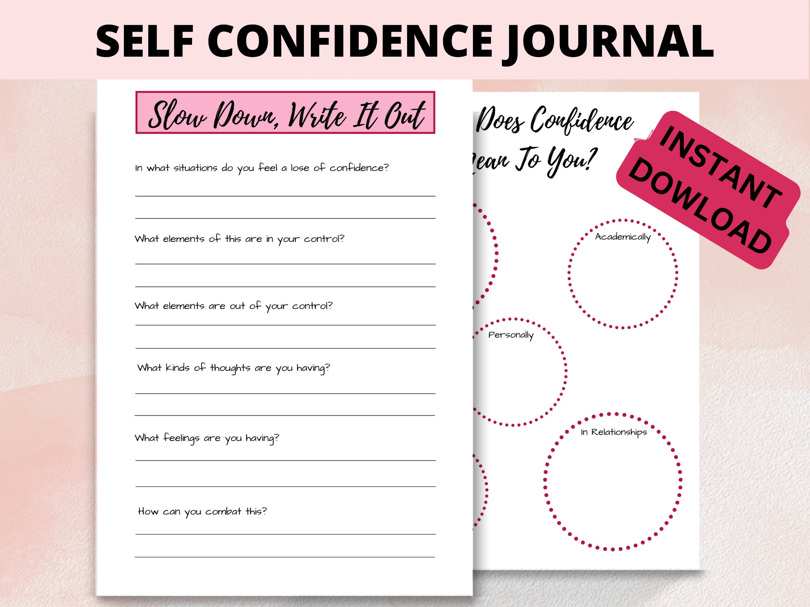 Printable Self Confidence Journal, Self Love Workbook, Self Care ...