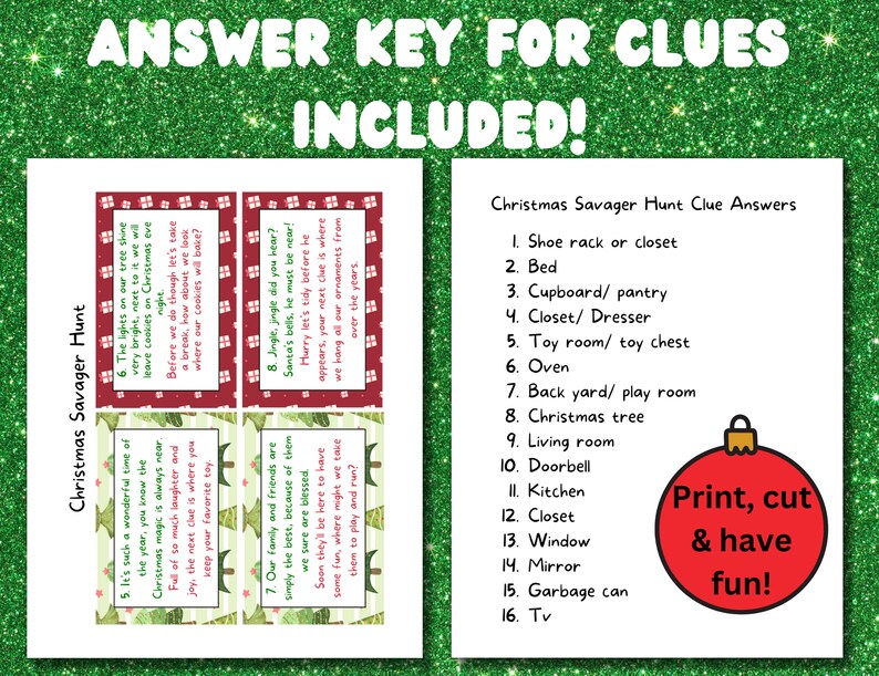 Indoor Christmas Scavenger Hunt Game, Christmas Treasure Hunt Game ...