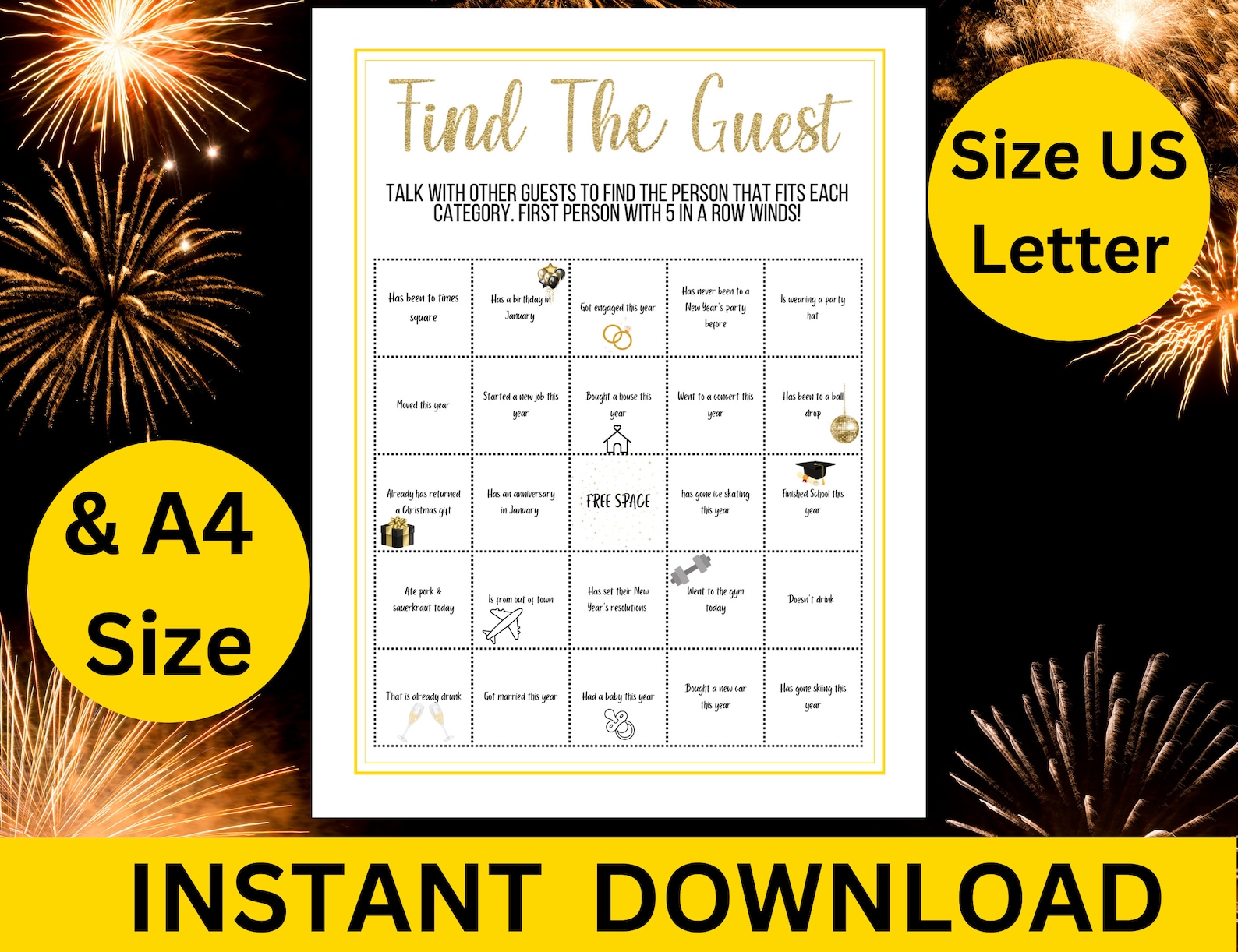 New Year's Find the Guest Game, Printable New Years Eve Game, New Year ...