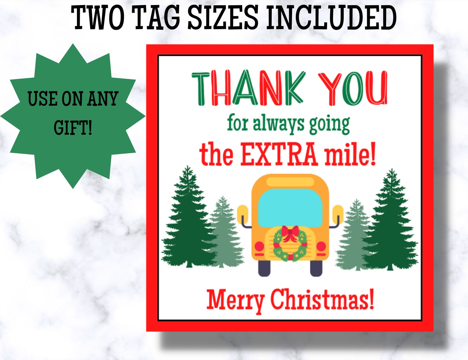 Printable Christmas Bus Driver Thank You Card, Bus Driver Gift Tag, Bus ...