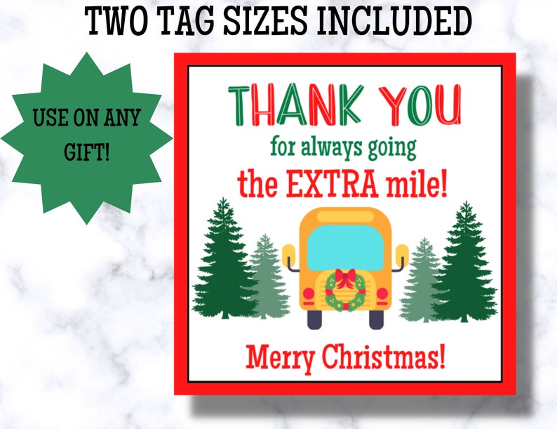 Printable Christmas Bus Driver Thank You Card, Bus Driver Gift Tag, Bus ...