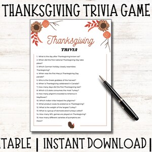 Thanksgiving Trivia Game, Thanksgiving Party Game, Friendsgiving Party ...