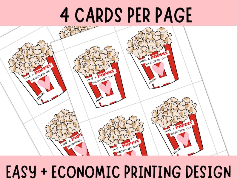 Popcorn Valentines, Popcorn Valentine Tag, Class Valentine Cards ...