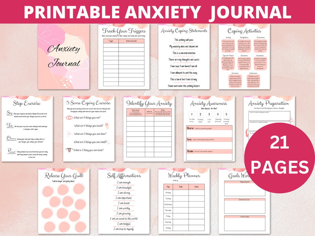 Printable Anxiety Journal, Mental Health, Self Care Journal, Anxiety ...