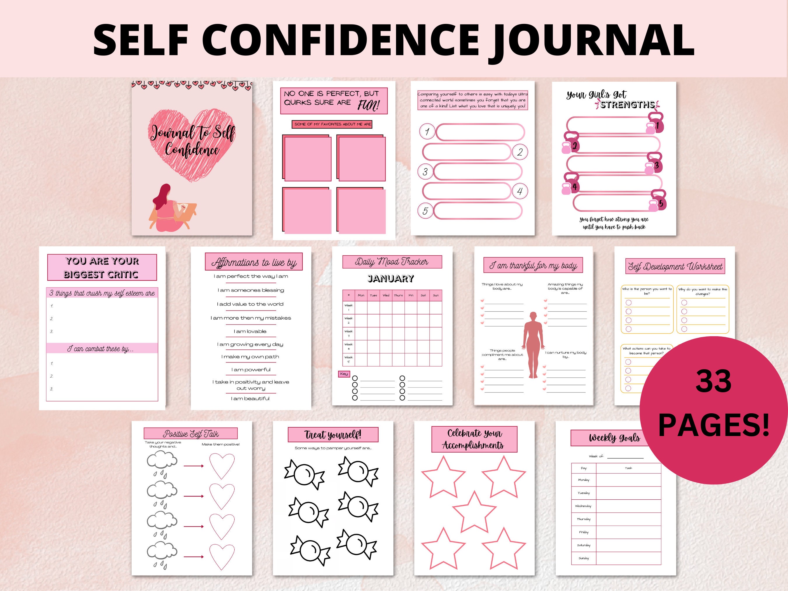 Printable Self Confidence Journal, Self Love Workbook, Self Care ...