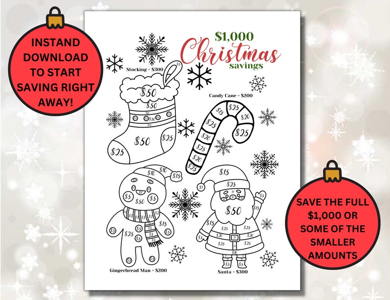 Christmas Savings Challenge, A4 Size, Christmas Budget, Christmas ...