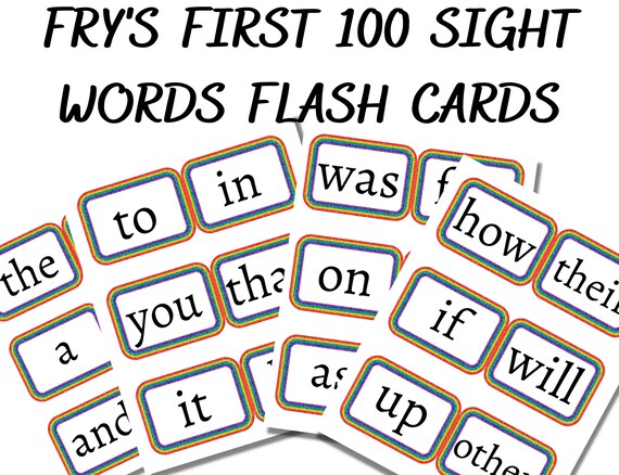 Fry's First 100 Sight Words Flash Cards Pre-k - Etsy