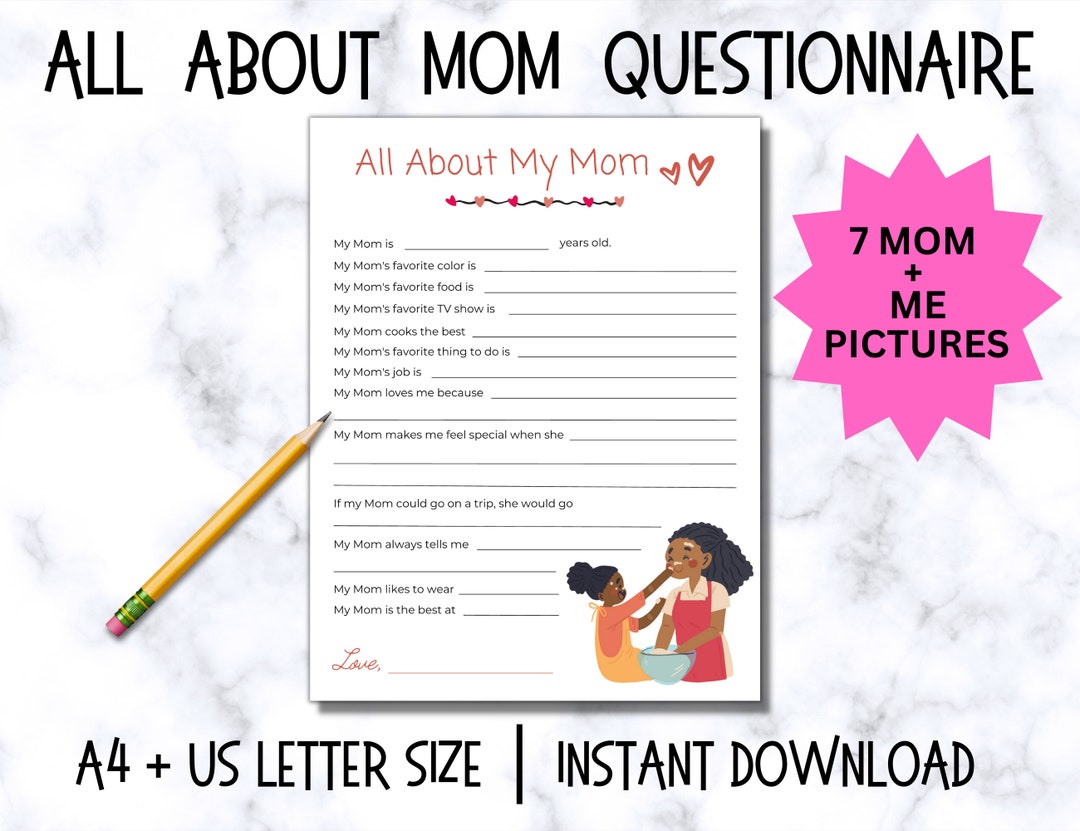 All About Mom, Mom Questionnaire, Moms Life Story, Mothers Day Keepsake ...