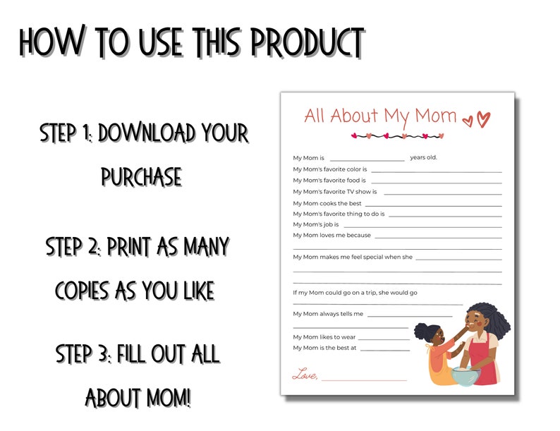 All About Mom, Mom Questionnaire, Moms Life Story, Mothers Day Keepsake ...