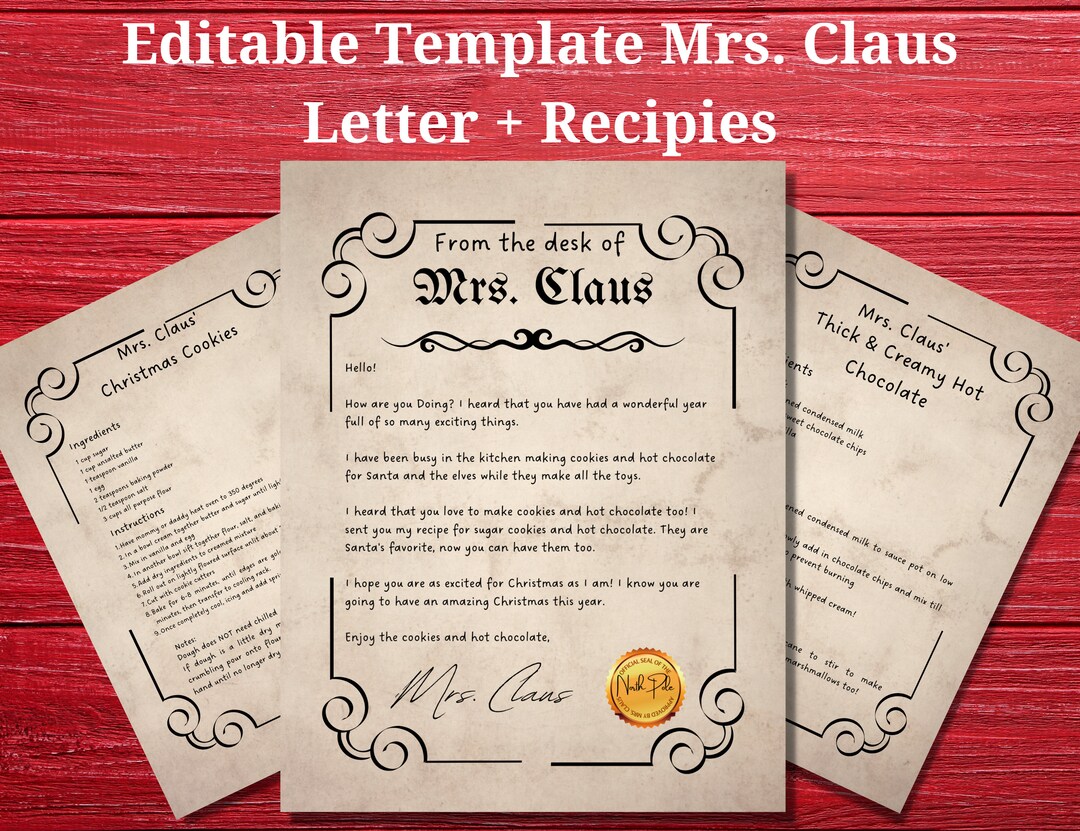 Editable Vintage Letter From Mrs Claus Template, A4 Size, Sugar ...