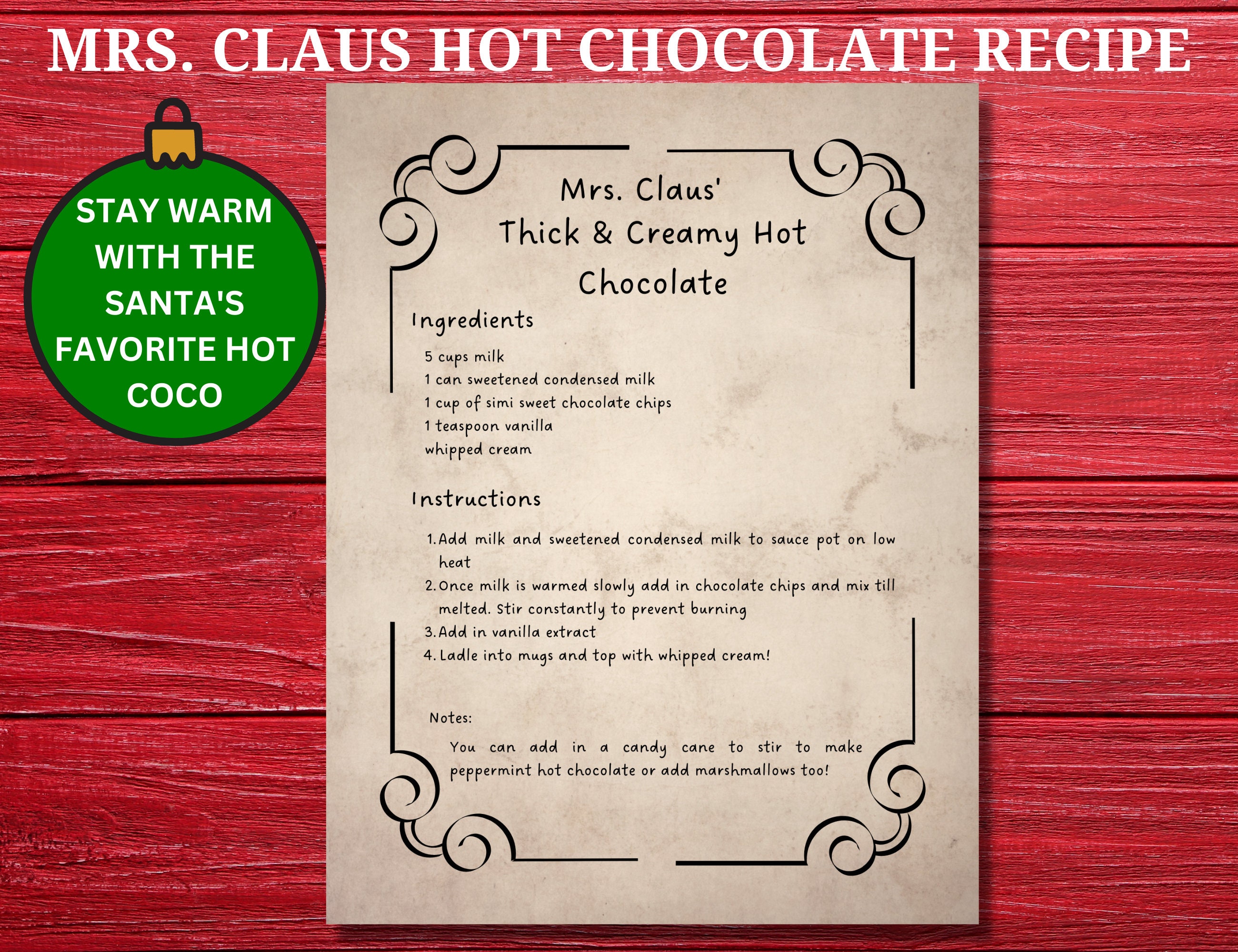 Vintage Letter From Mrs Claus, A4 Size, Sugar Cookie Recipe, Hot Choco ...