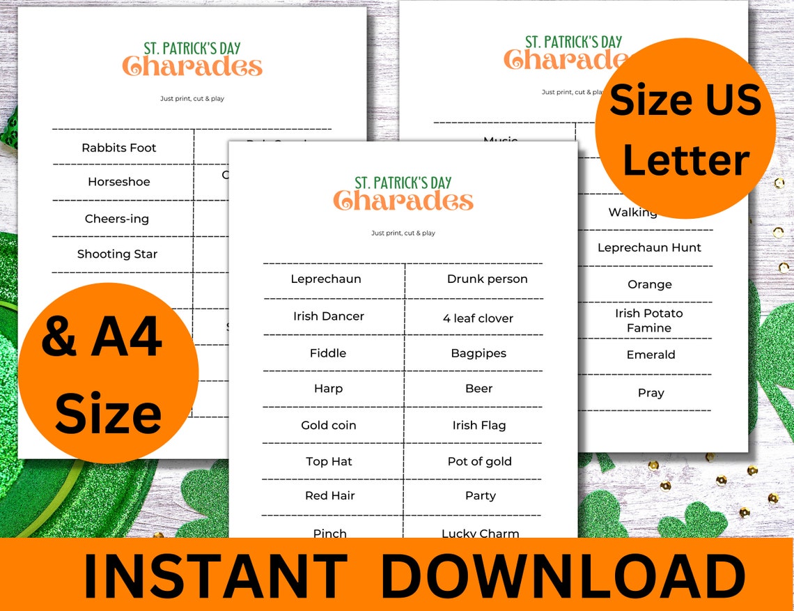 St Patricks Day Charades, Office Party Game, Dirnking Game, Family Game ...