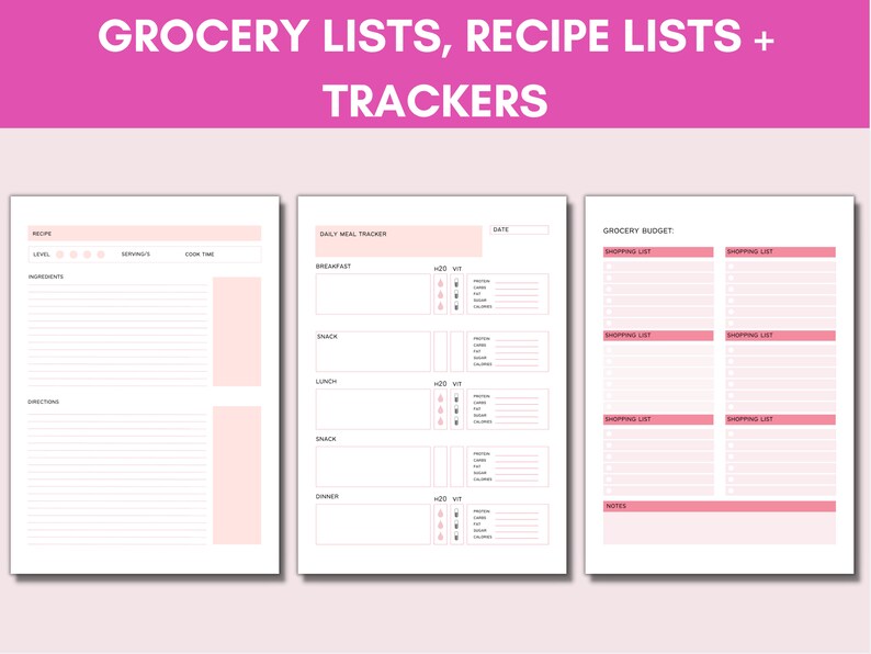 Rose Pink Meal Planner, Meal Prep, Meal Planning, Grocery List ...