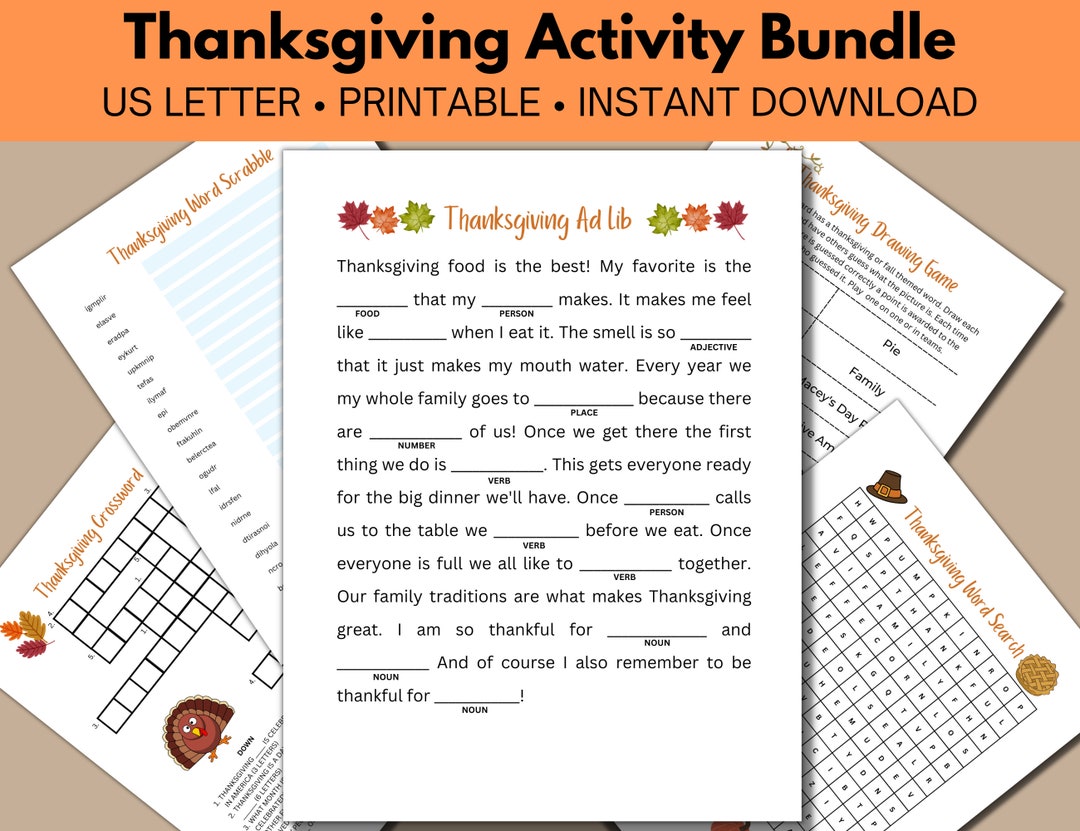 Actividades imprimibles de Acción de Gracias, Juego de fiesta de Acción ...