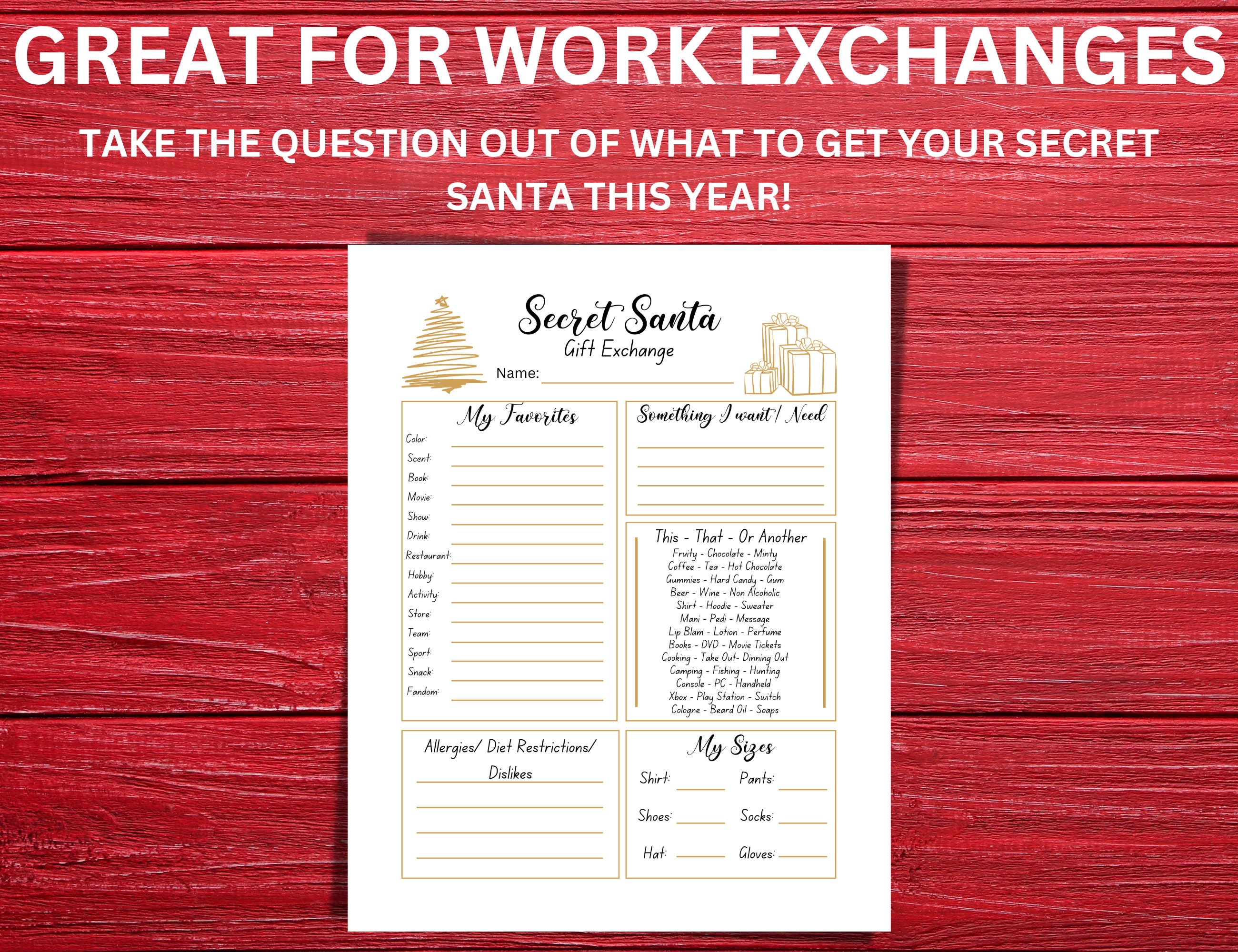 Secret Santa Questionnaire, Secret Santa Survey, Gift Exchange, Gift ...