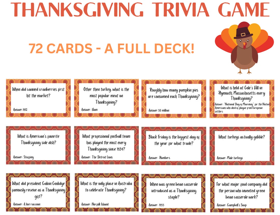 Thanksgiving Trivia Card Game, Thanksgiving Dinner, Friendsgiving Game ...