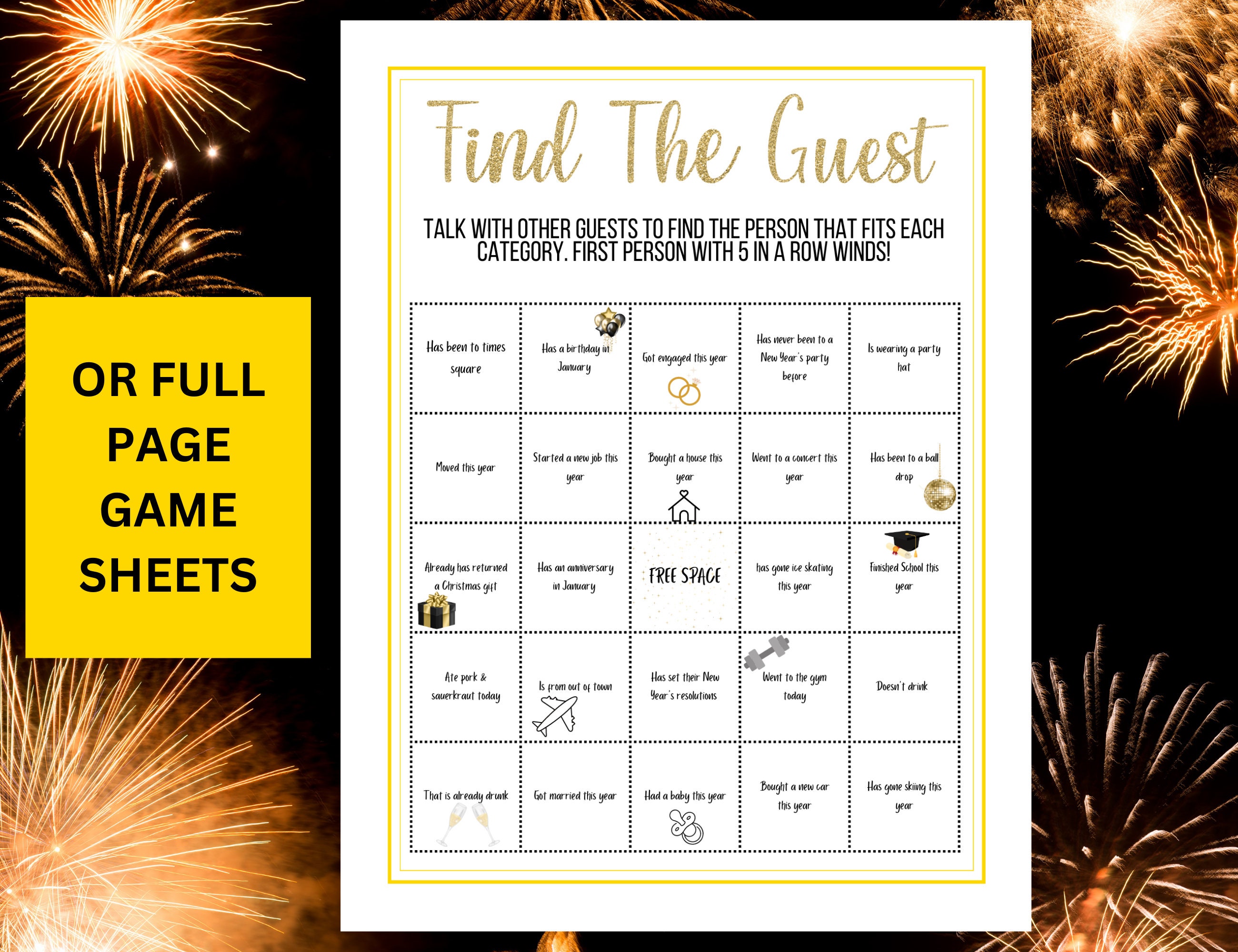 New Year's Find the Guest Game, Printable New Years Eve Game, New Year ...