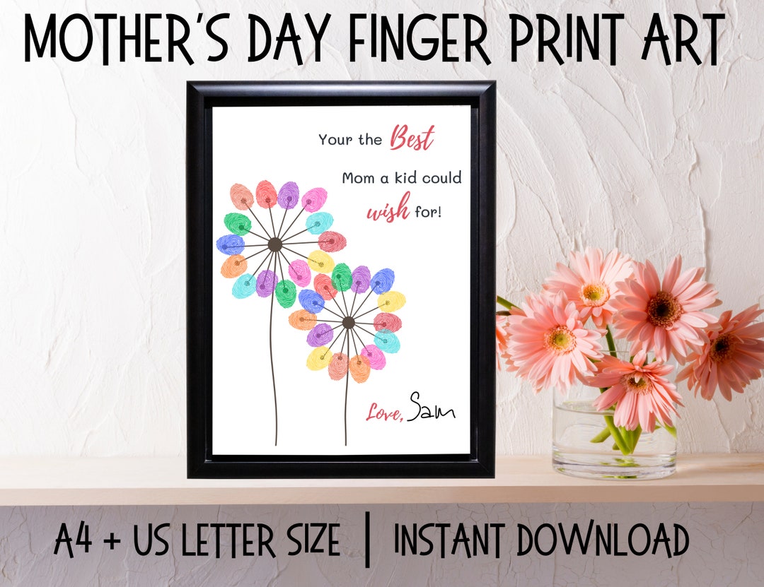 Mothers Day Fingerprint Craft, Hand Print Craft, Gift for Mom, Gift ...