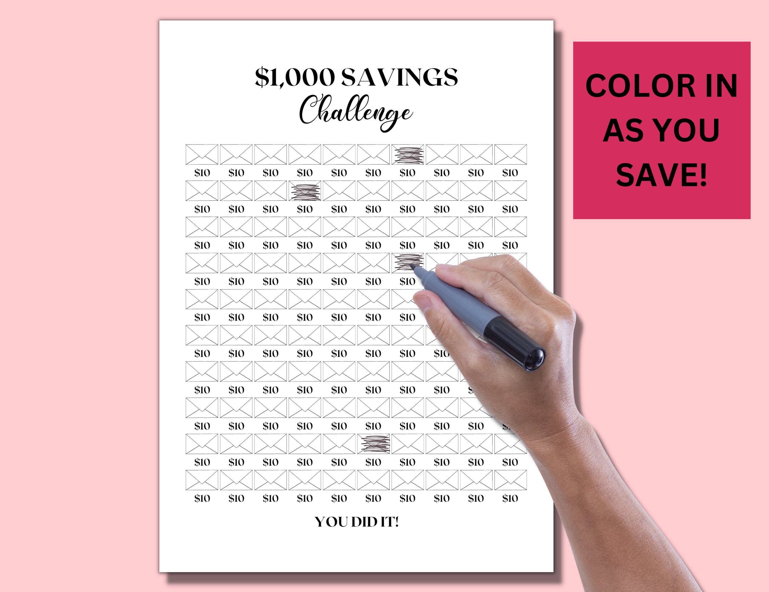 100 Envelope Challenge, 1,000 Savings Challenge, Cash Envelope ...