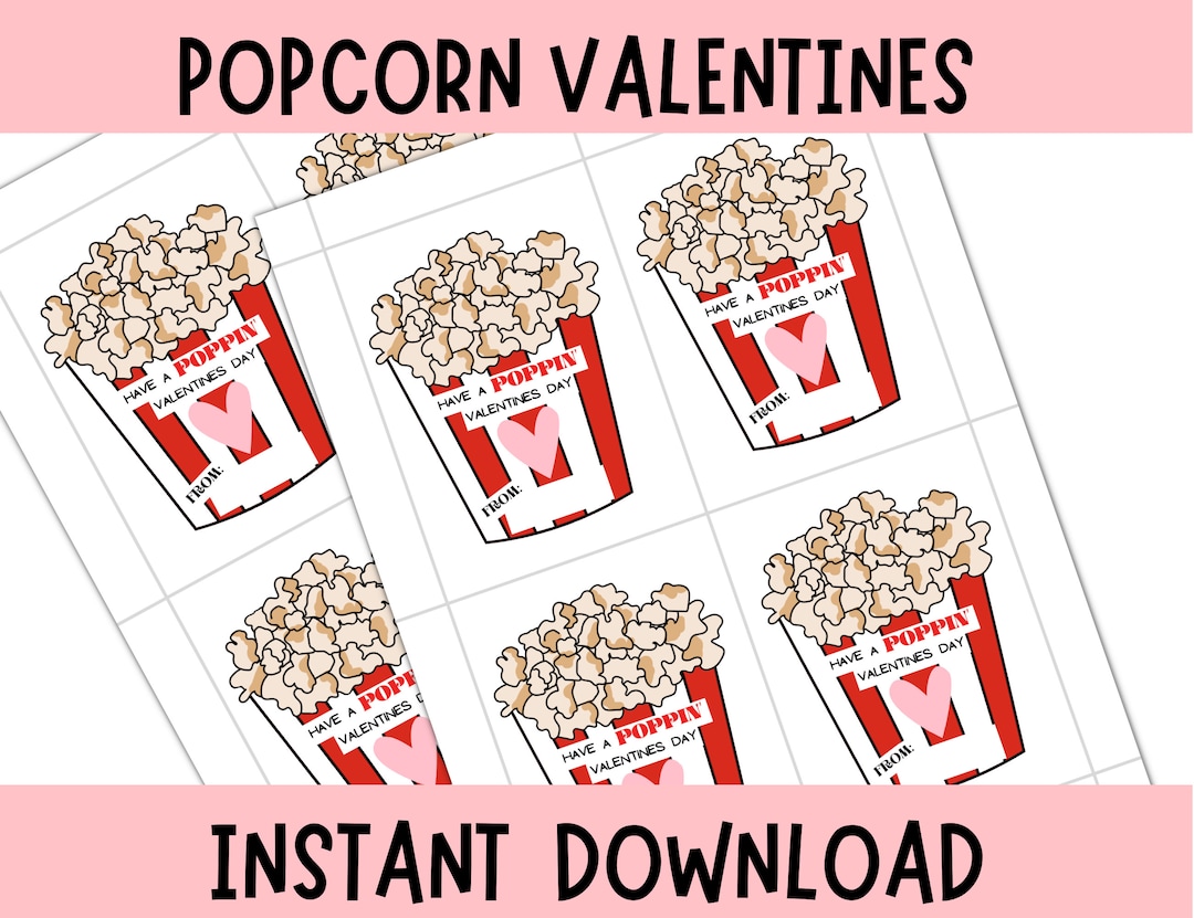 Popcorn Valentines, Popcorn Valentine Tag, Class Valentine Cards ...
