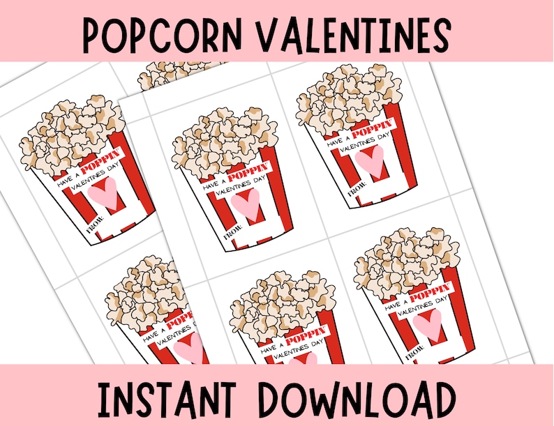 Popcorn Valentines, Popcorn Valentine Tag, Class Valentine Cards ...