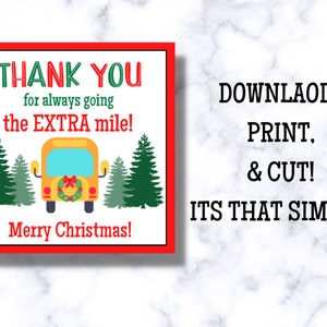 Printable Christmas Bus Driver Thank You Card, Bus Driver Gift Tag, Bus ...