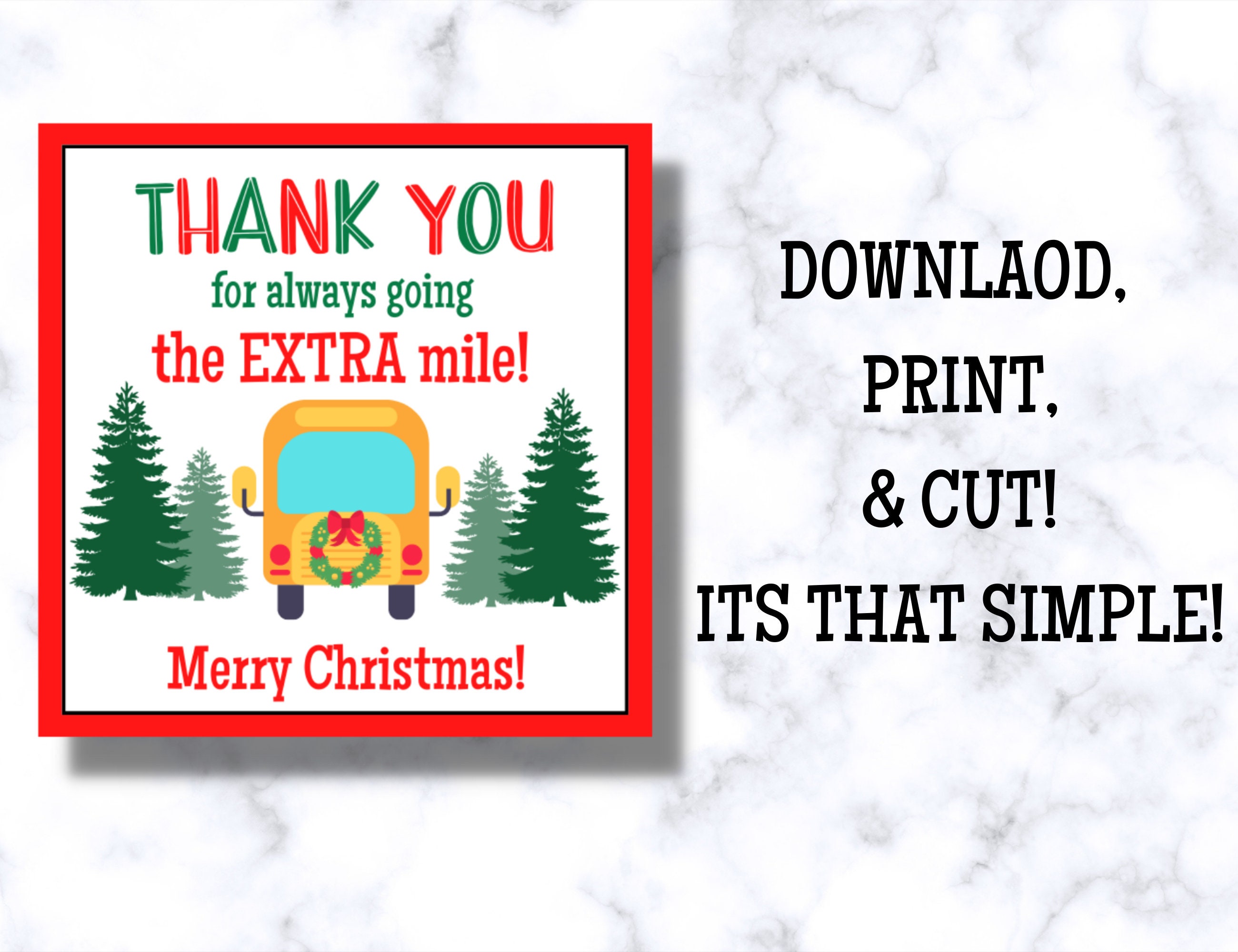 Printable Christmas Bus Driver Thank You Card, Bus Driver Gift Tag, Bus ...