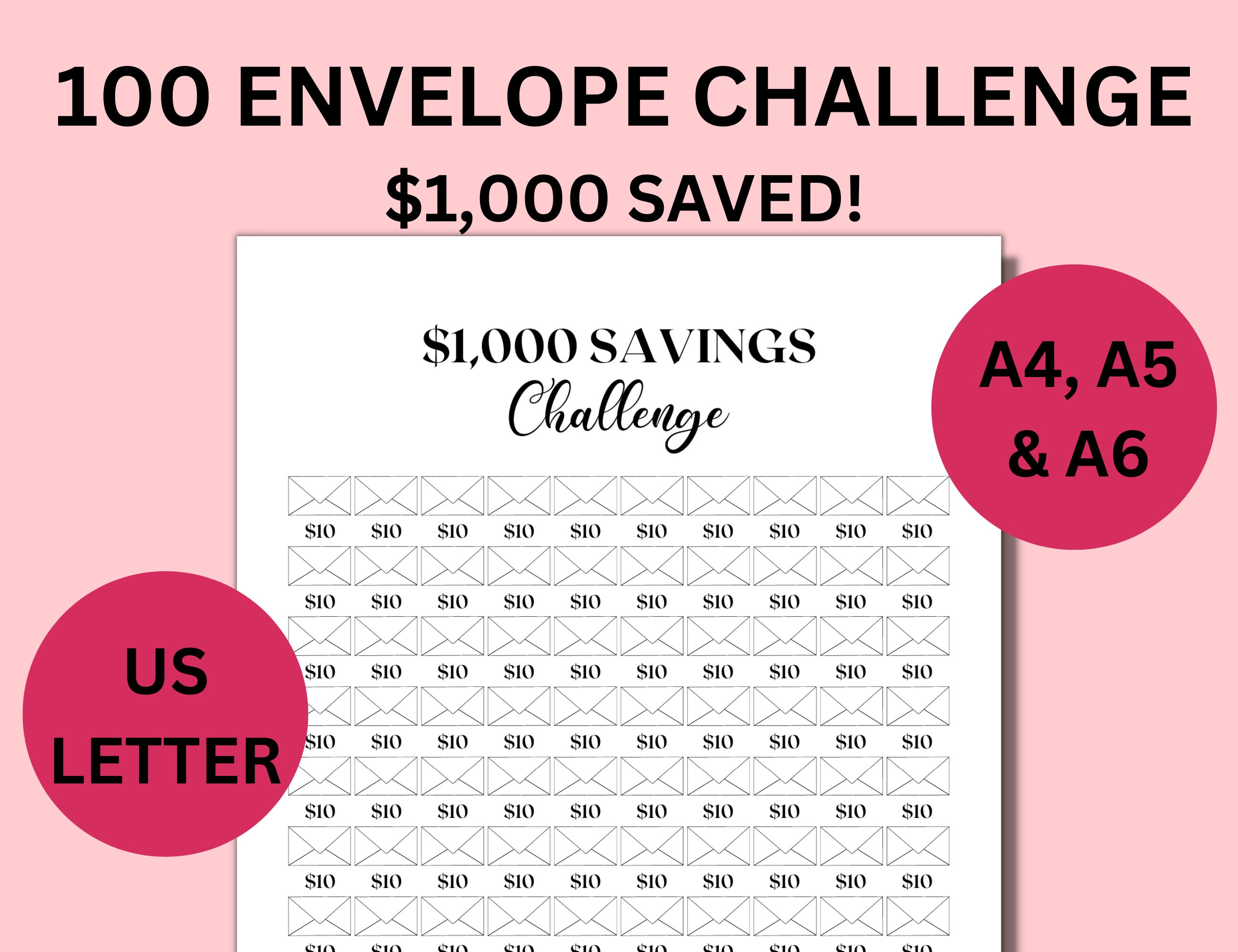 100 Envelope Challenge, 1,000 Savings Challenge, Cash Envelope ...