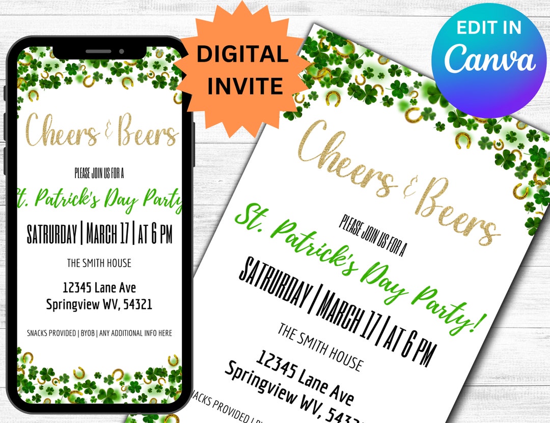 Editable Digital St Patricks Day Invitation, St Patty Day, St Patricks ...