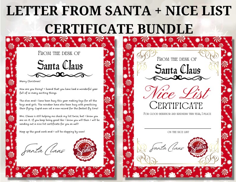 Letter From Santa Claus, A4 Size, Nice List Certificate, Official Nice ...