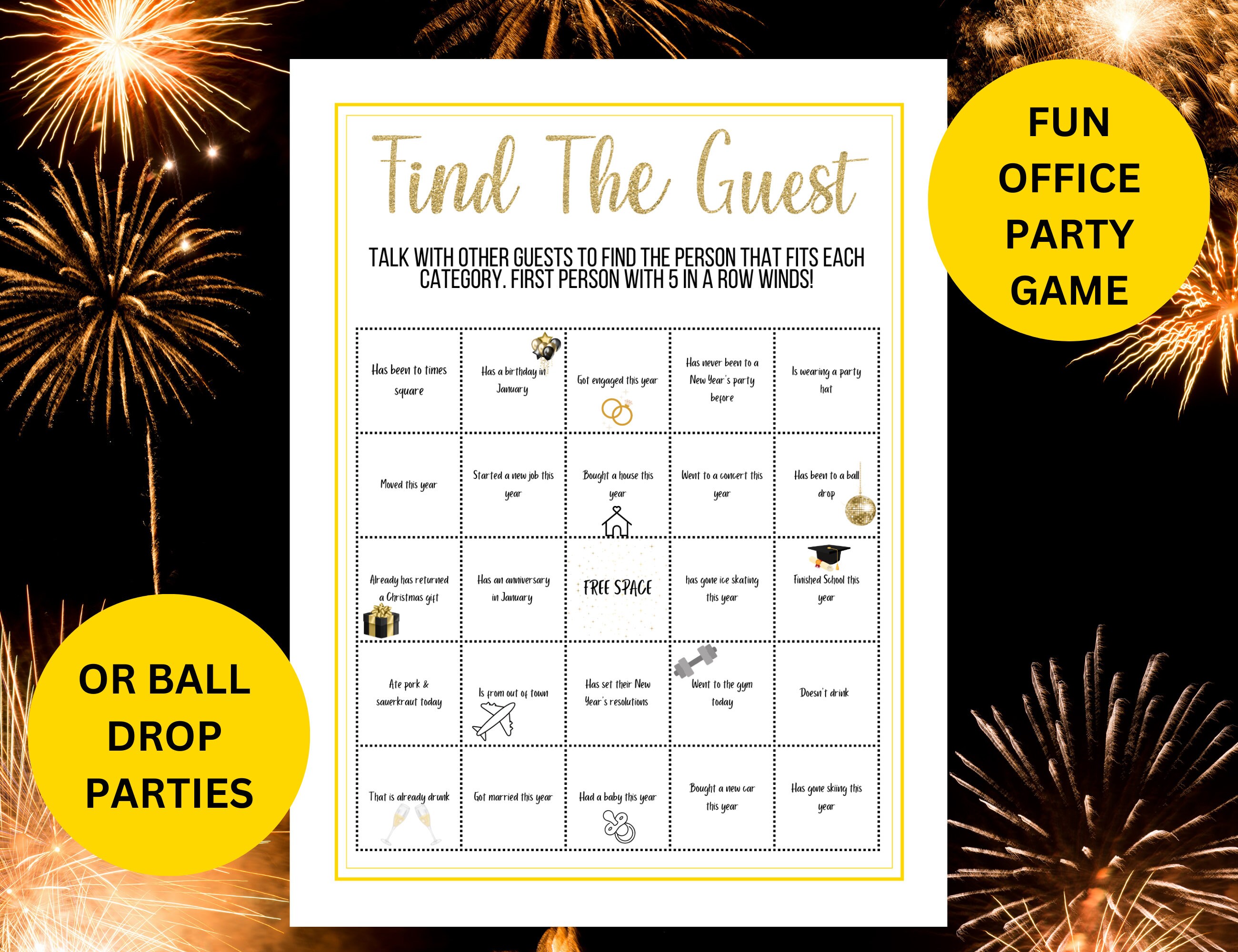 New Year's Find the Guest Game, Printable New Years Eve Game, New Year ...