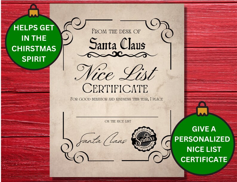 Vintage Letter From Santa Claus, A4 Size, Nice List Certificate ...