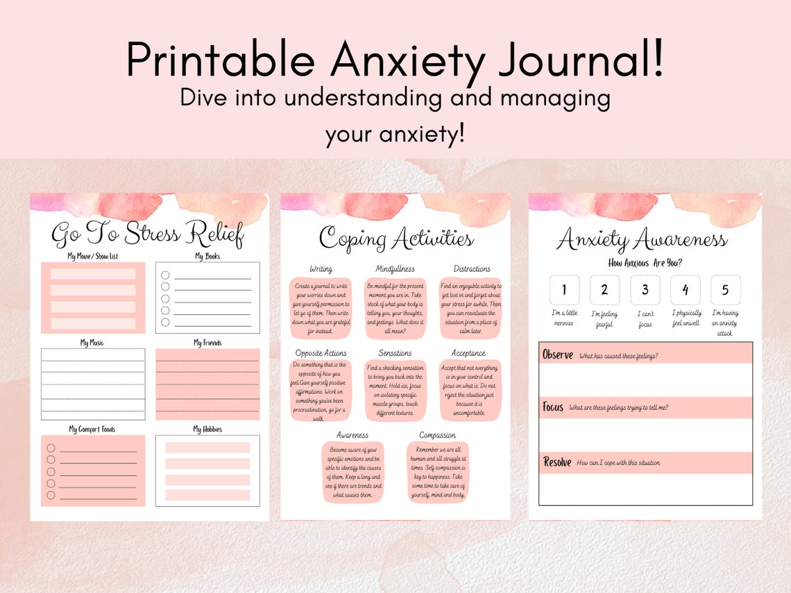 Printable Anxiety Journal Mental Health Workbook Self Care - Etsy