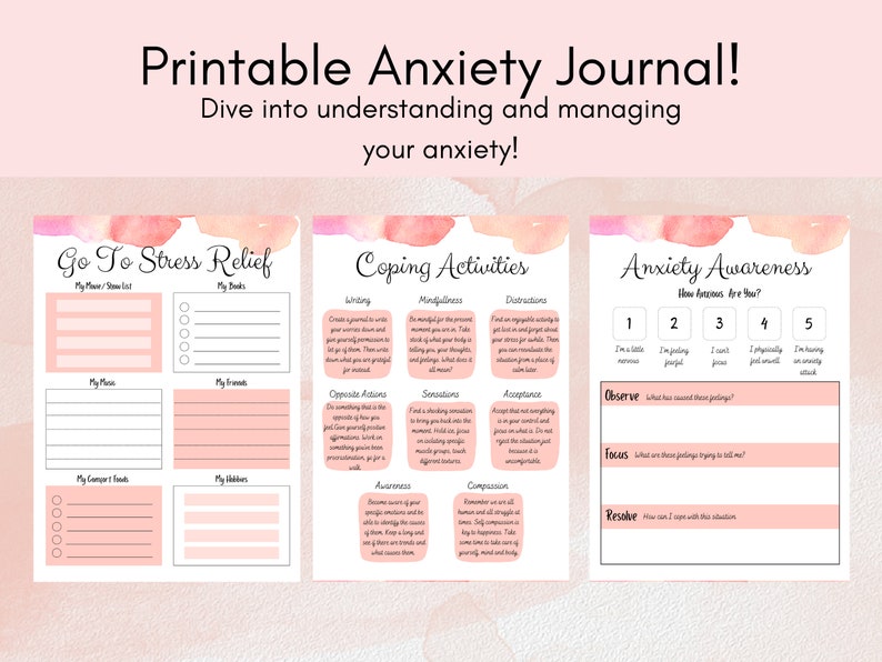 Printable Anxiety Journal Mental Health Workbook Self Care - Etsy