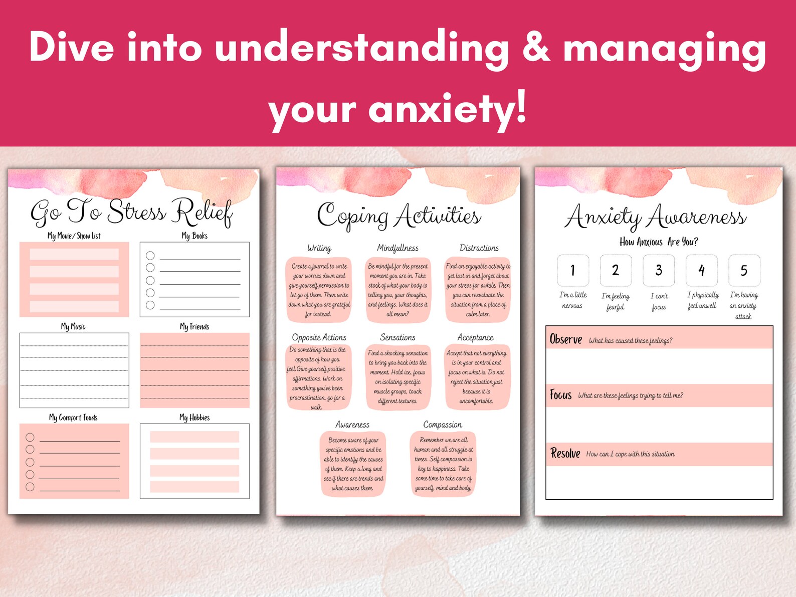 Printable Anxiety Journal, Mental Health, Self Care Journal, Anxiety ...