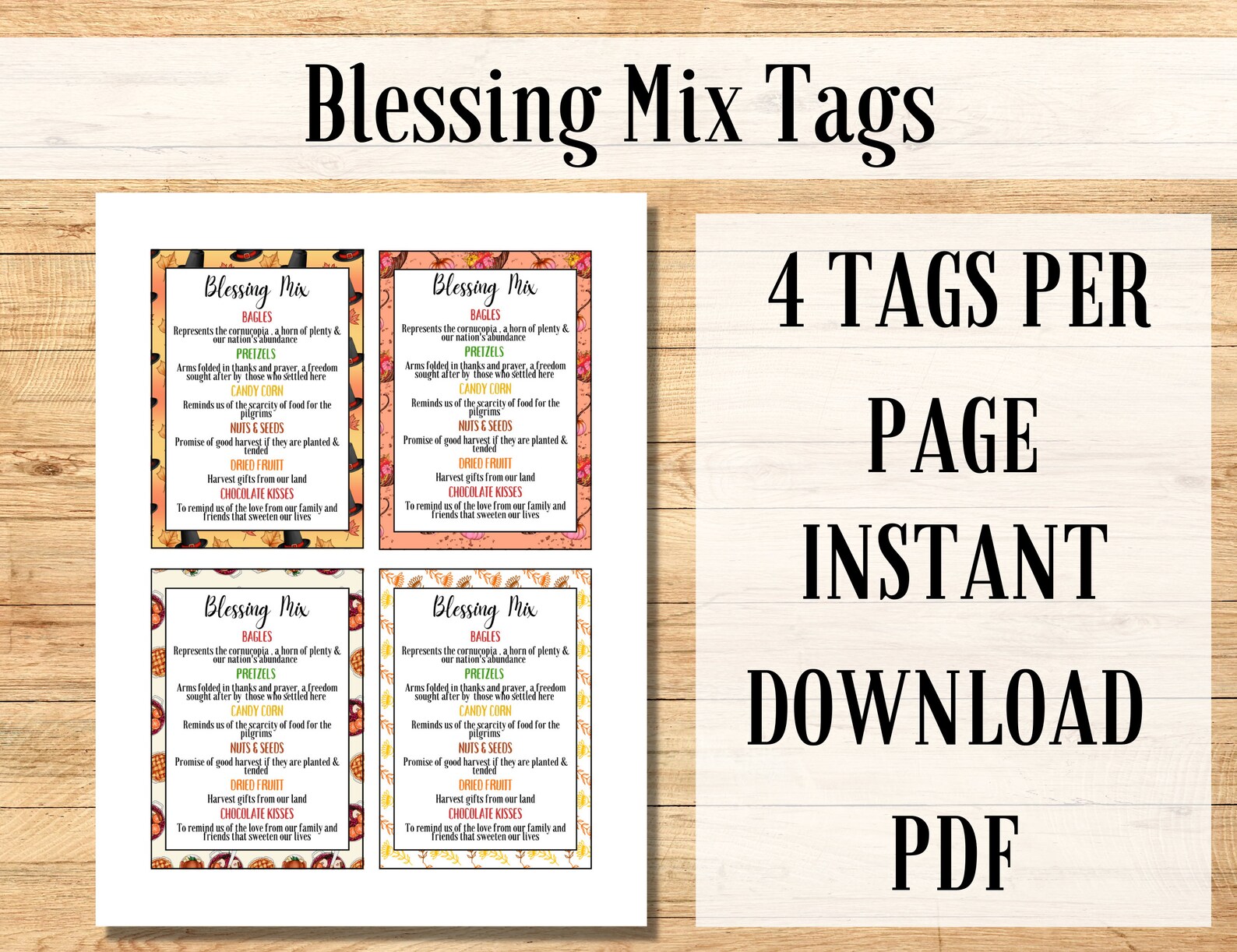 Thanksgiving Blessing Mix Tags, Printable Thanksgiving Tags, Trail Mix ...