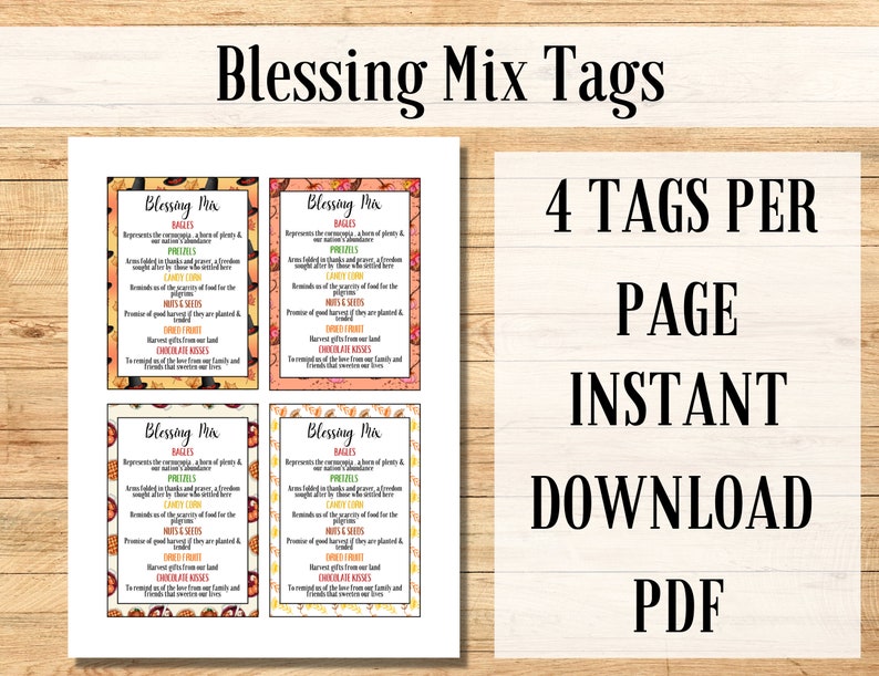 Thanksgiving Blessing Mix Tags, Printable Thanksgiving Tags, Trail Mix ...