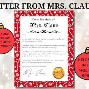 Letter From Mrs Claus, A4 Size, Sugar Cookie Recipe, Hot Chocolate ...