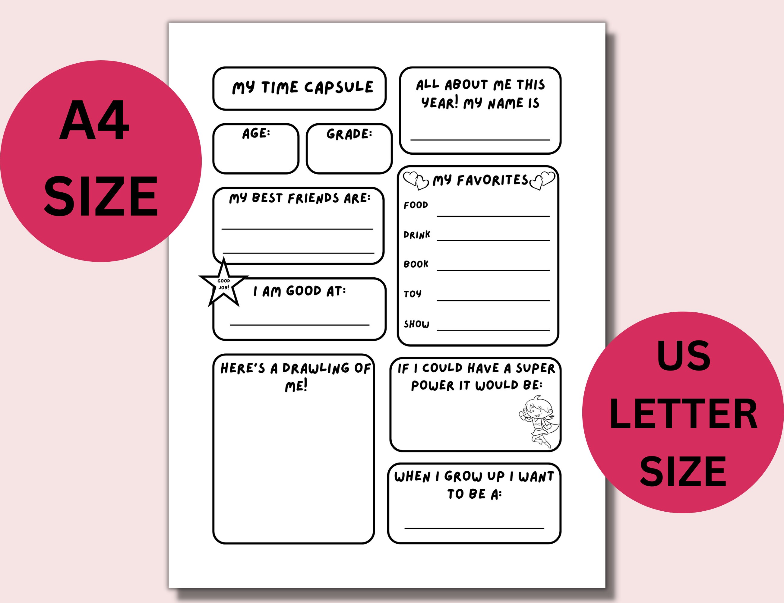 Kid's Time Capsule Worksheet, Elementary Worksheet, Kindergarten ...