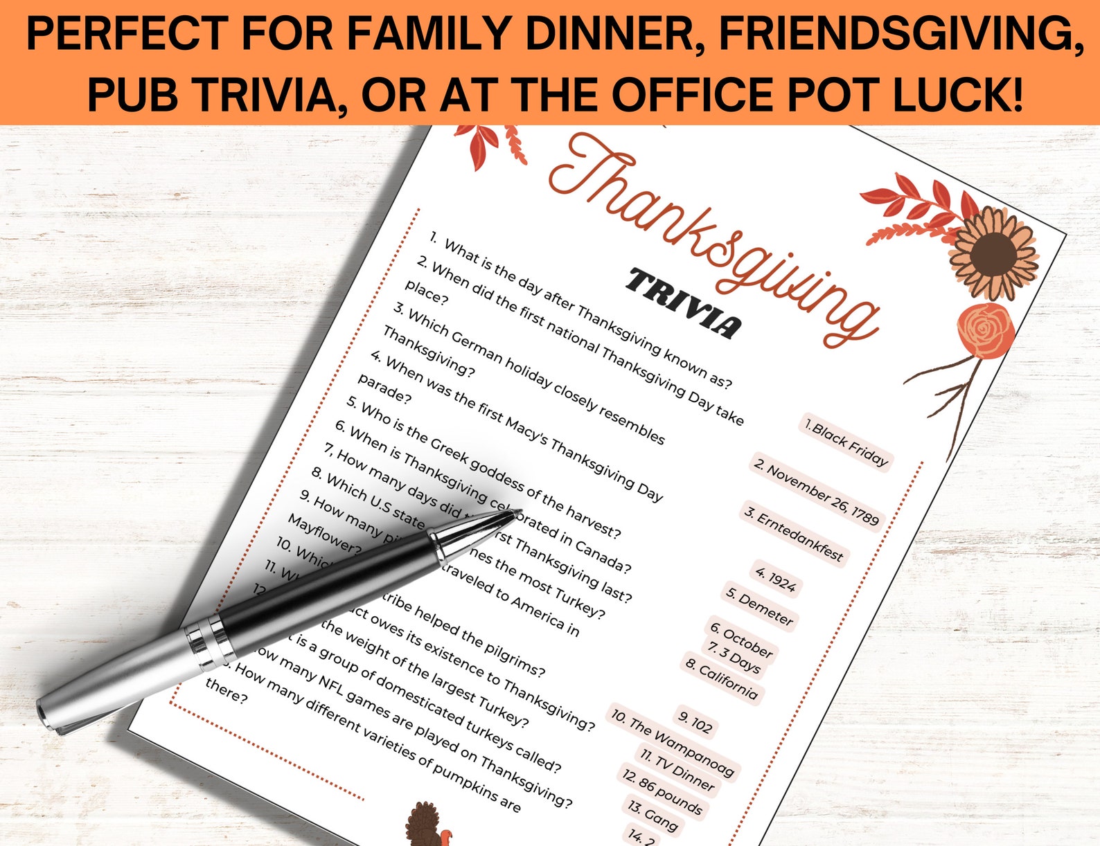 Thanksgiving Trivia Game, Thanksgiving Party Game, Friendsgiving Party ...