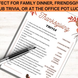 Thanksgiving Trivia Game, Thanksgiving Party Game, Friendsgiving Party ...